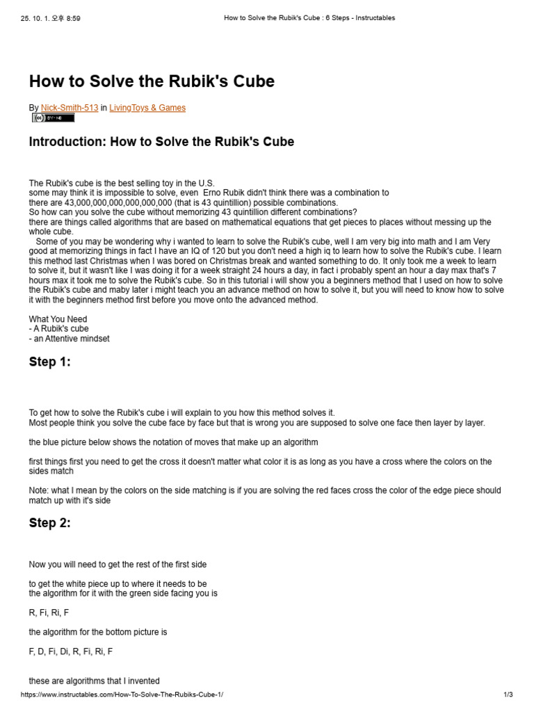 How To Solve The Rubik's Cube - 6 Steps - Instructables | PDF | Logic ...