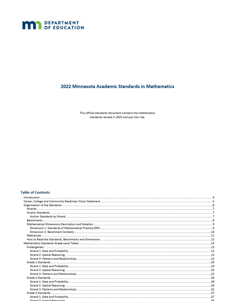 2022 Minnesota Academic Standards in Mathematics Final Updated 040125 ...
