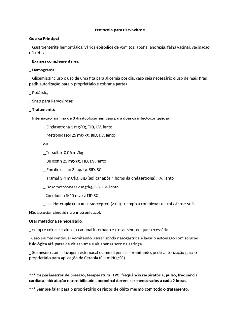 Protocolos Parvo e Cino | PDF | Remédio | Medicina Clínica