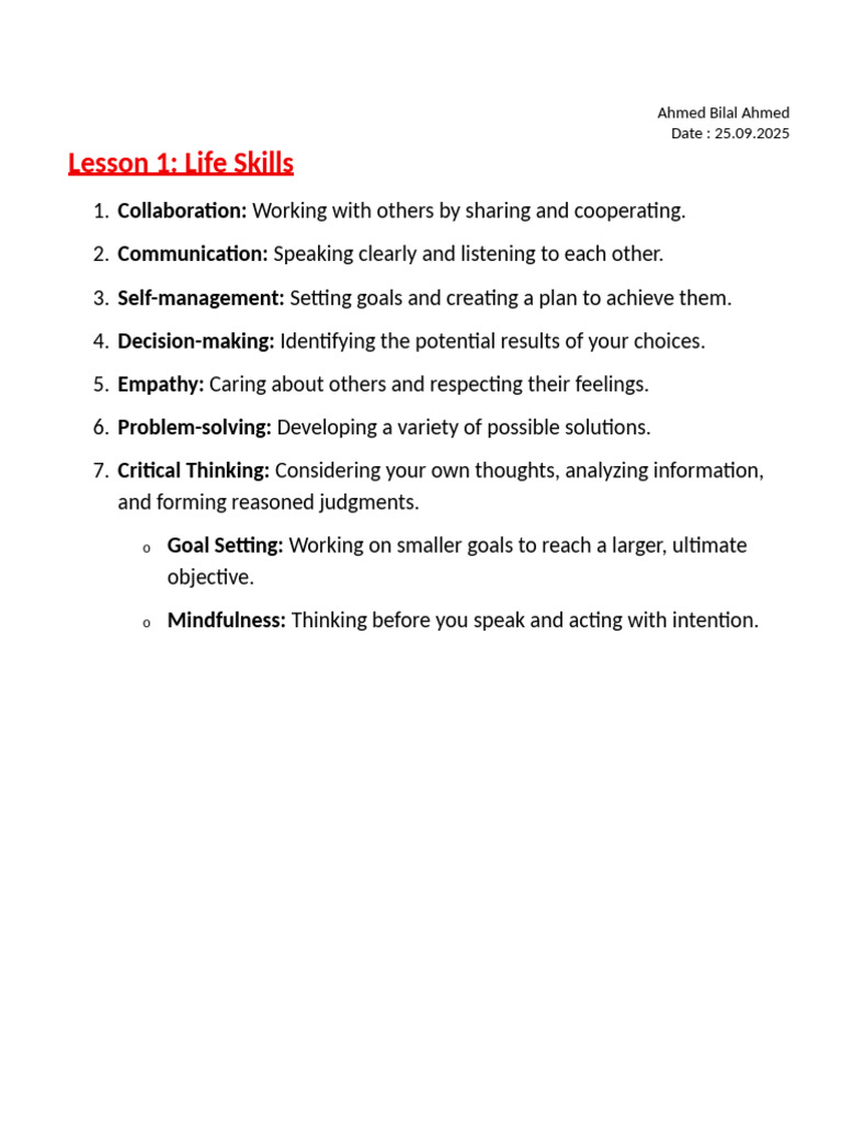 Lesson 1: Life Skills | PDF