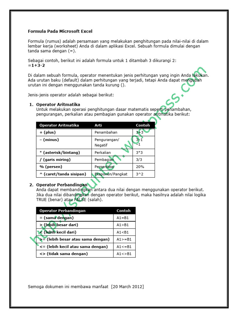 Formula Dasar Excel untuk Penghitungan | PDF