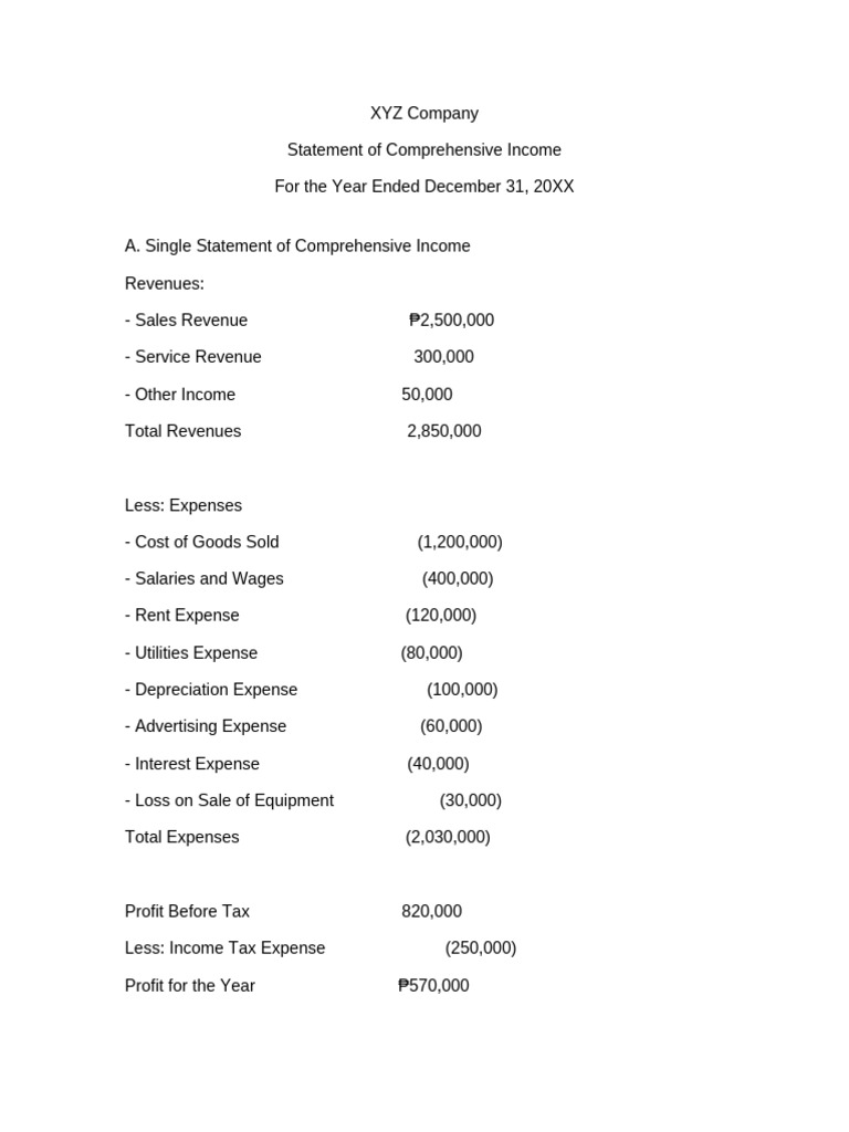 XYZ Company Comprehensive Income Statement | PDF | Expense | Income