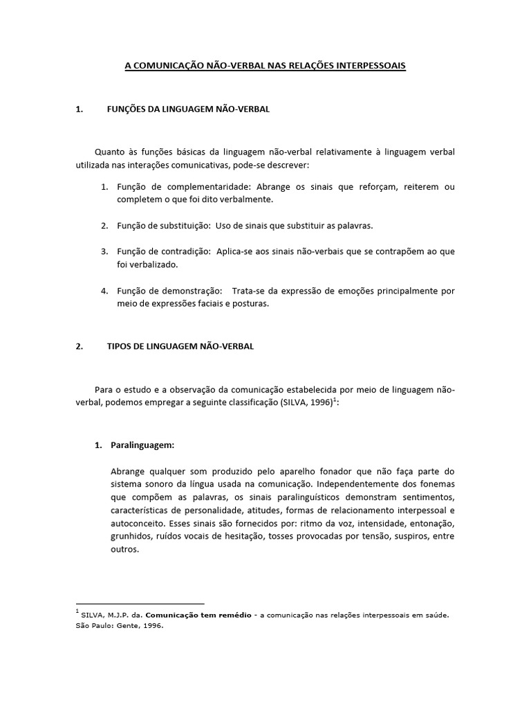 Comunicação Não-Verbal e Suas Funções | PDF | Comunicação | Comunicação ...