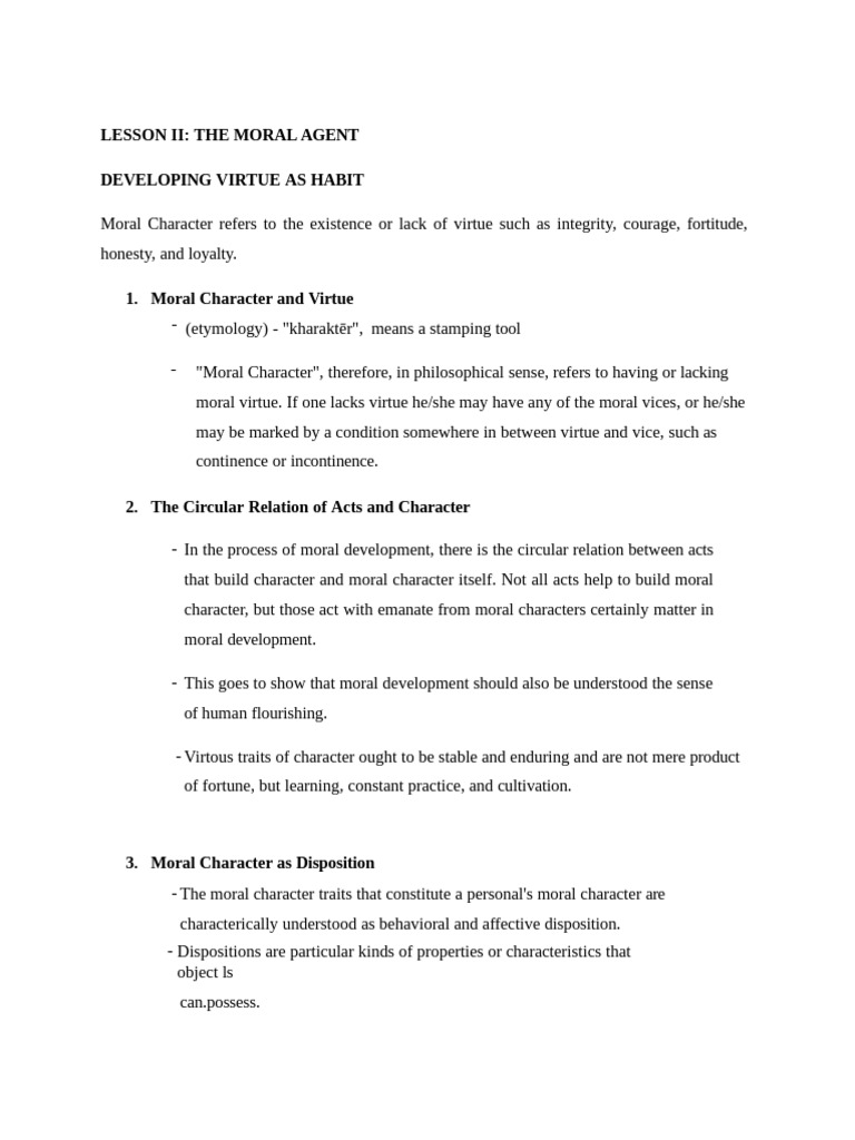 Lesson II The Moral Agent | PDF | Virtue | Behavioural Sciences