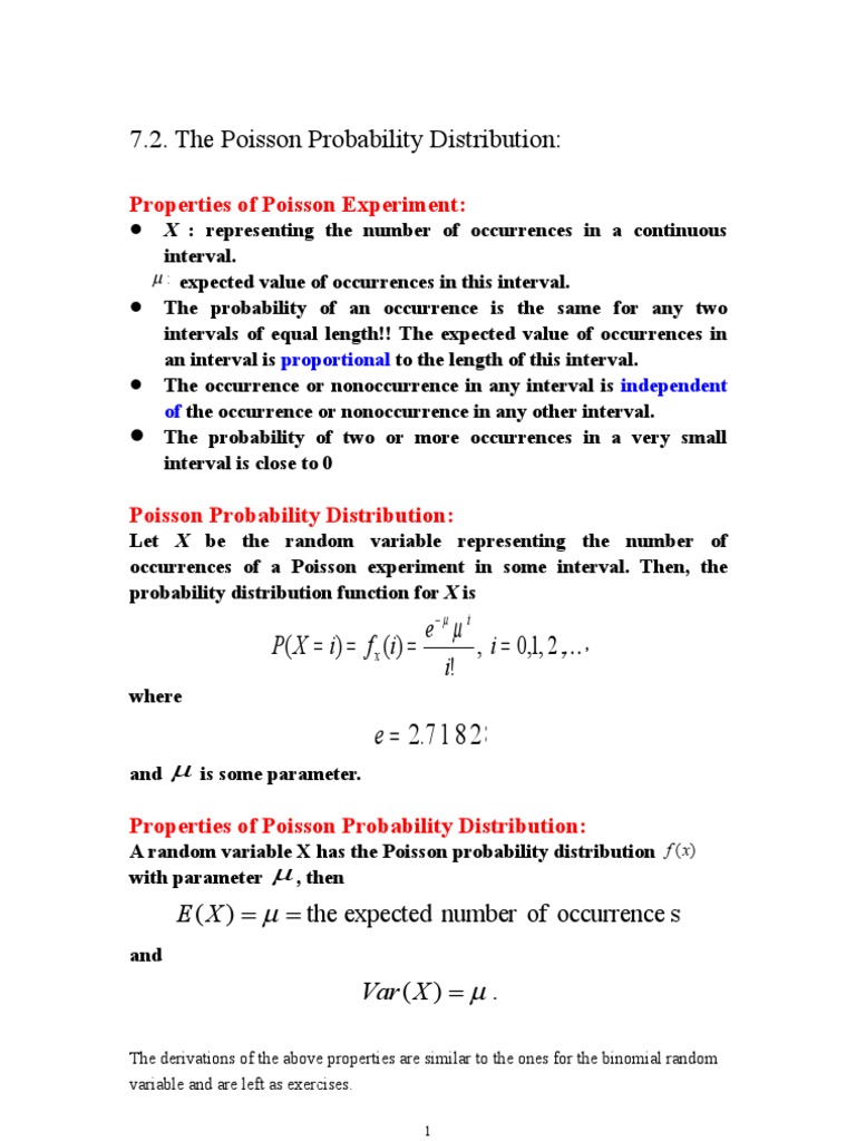 7.2. The Poisson Probability Distribution:: Properties of Poisson ...