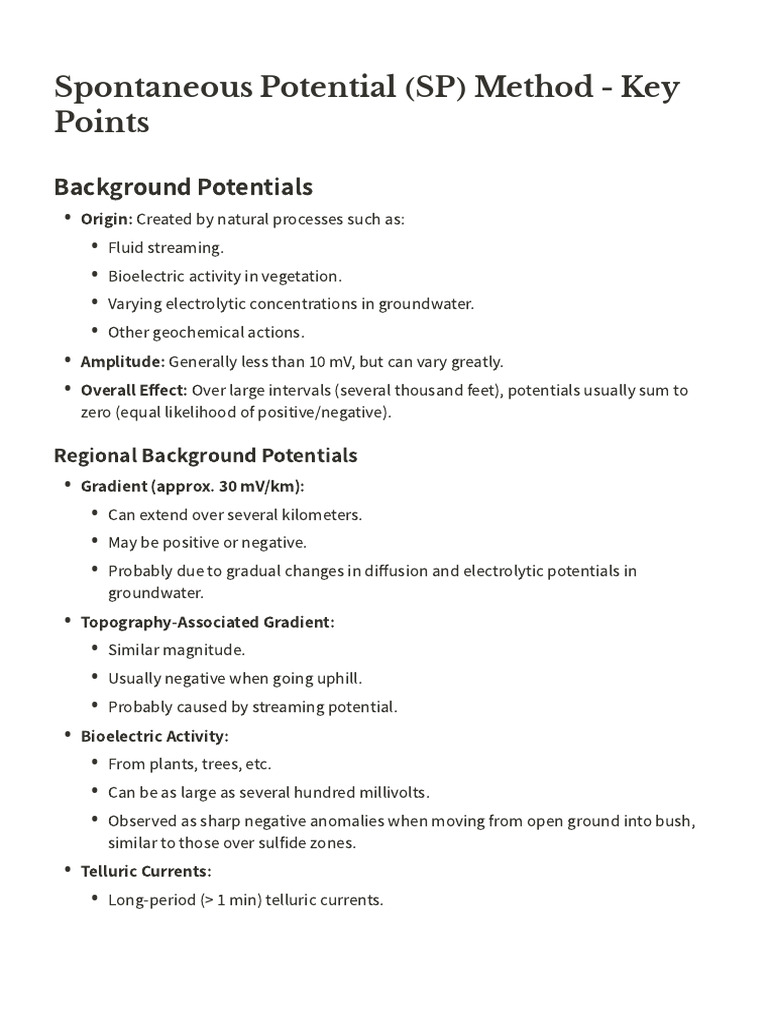 Spontaneous Potential Method Overview | PDF | Electrode | Electrochemistry