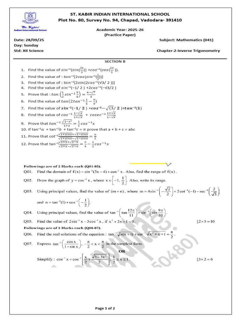 CH 2 Inverse Trigonometric Functions II | PDF