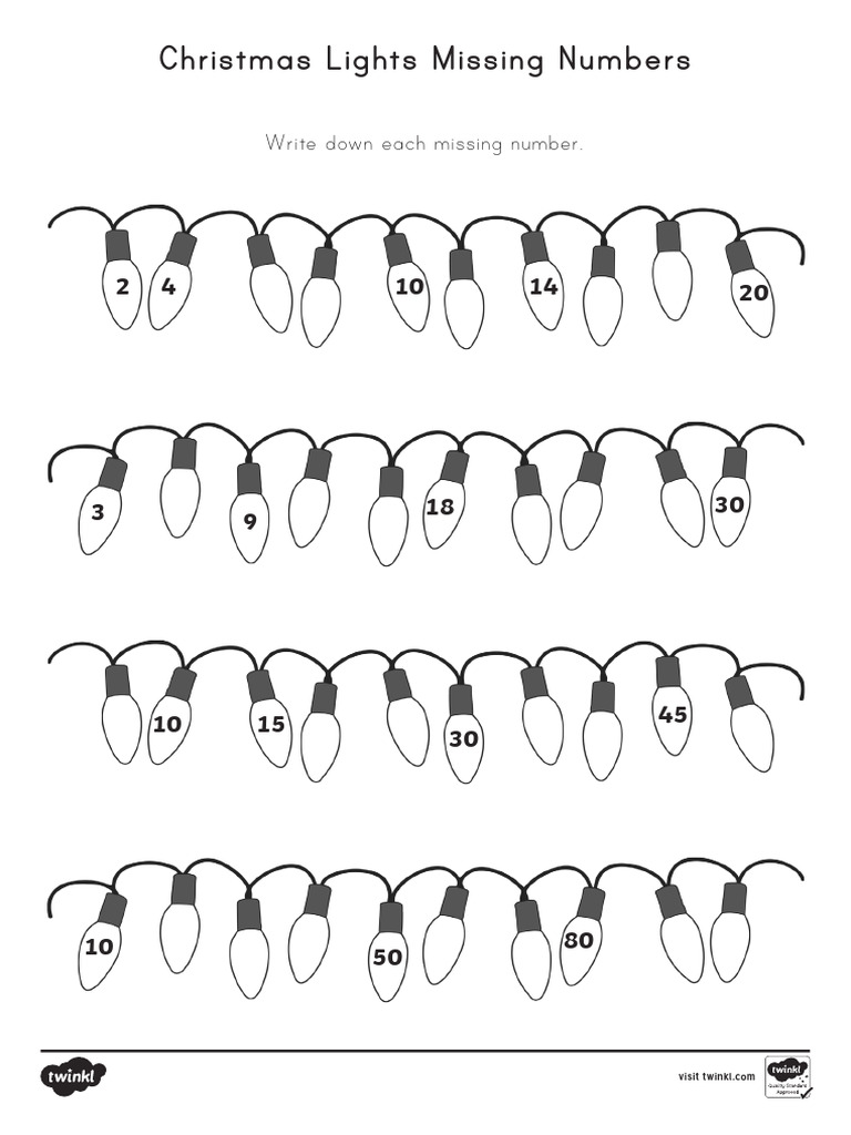 Christmas Lights Missing Numbers Counting in 2s, 3s, 5s and 10s ...