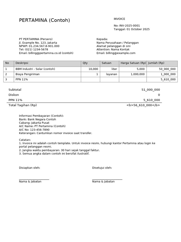 Invoice Pertamina Template | PDF