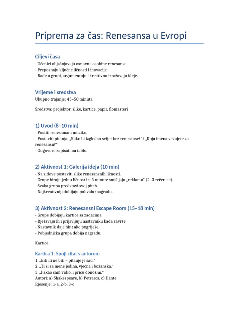 Priprema Cas Renesansa | PDF