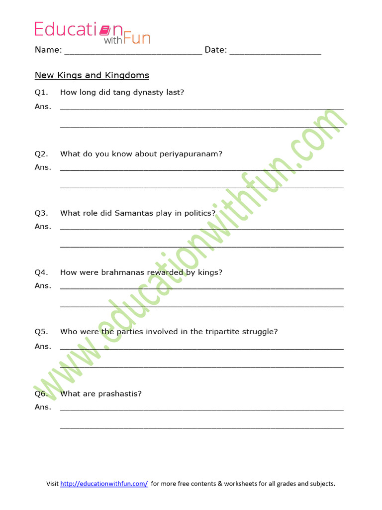 New Kings and Kingdoms Worksheet 4 | PDF