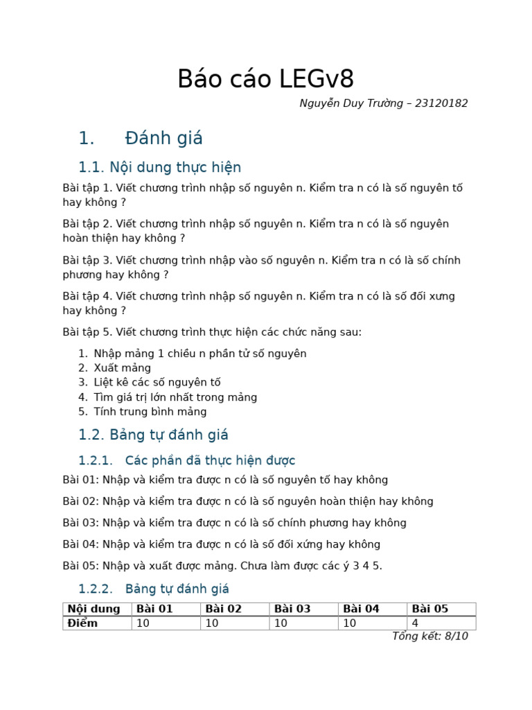 Báo Cáo LEGv8 | PDF
