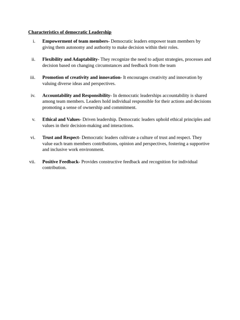 Key Traits of Democratic Leadership | PDF