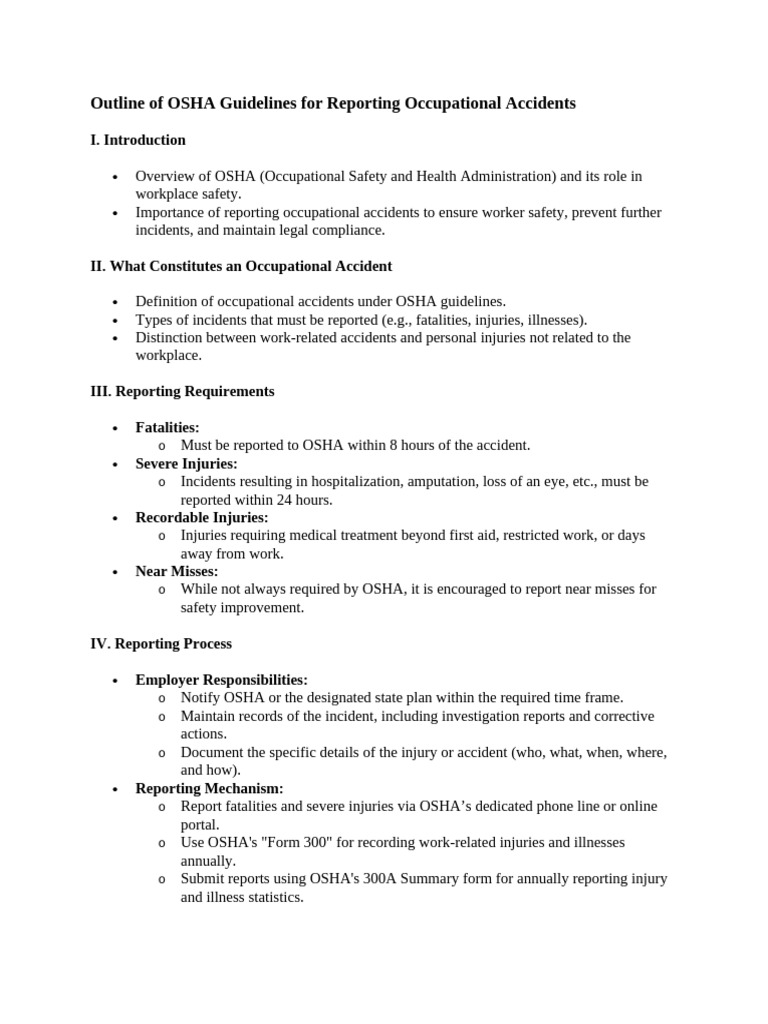 Outline of OSHA Guidelines For Reporting Occupational Accidents | PDF ...