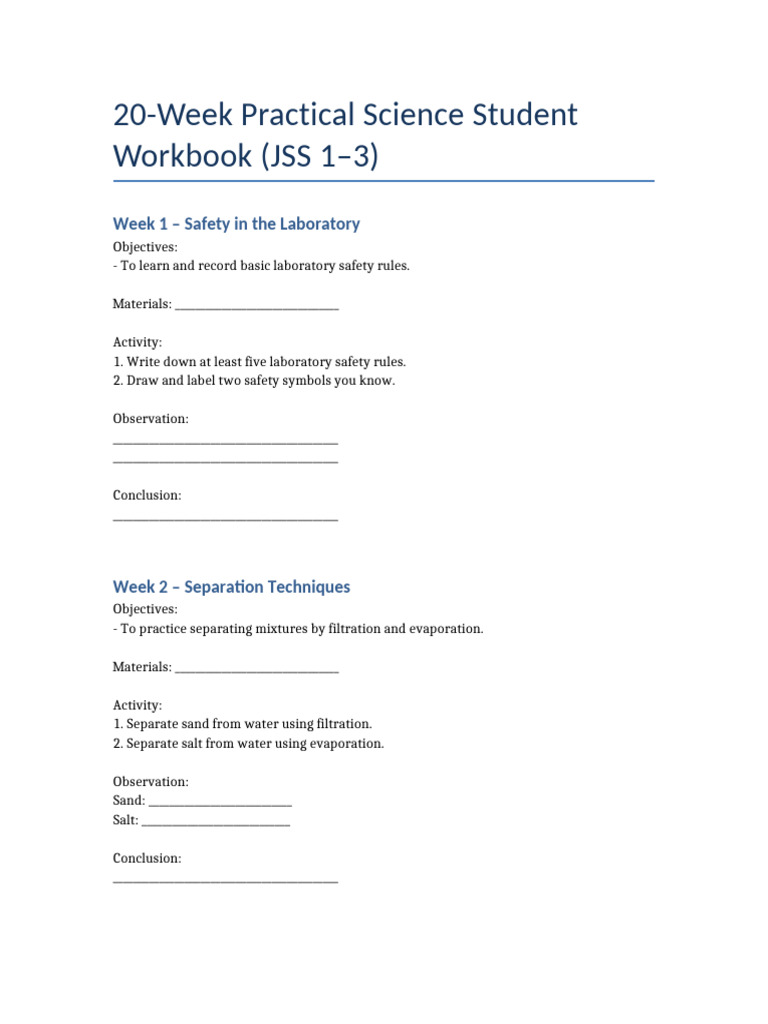 20-Week Science Workbook for Students | PDF | Physical Sciences | Materials