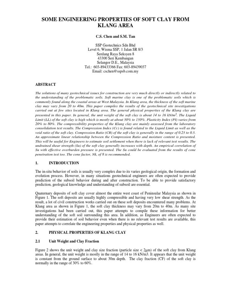 Engineering Properties of Klang Soft Clay | PDF | Geotechnical ...