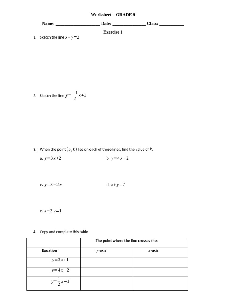 Worksheet 1-Plotting Straight Lines | PDF