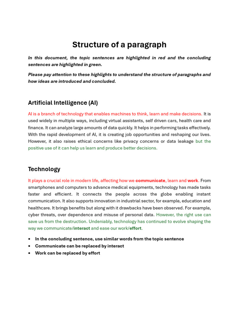 Structure of A Paragraph | PDF | Artificial Intelligence | Intelligence ...