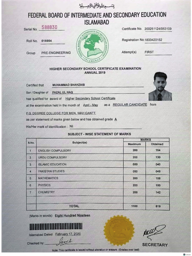 Inter Certificate 1 | PDF