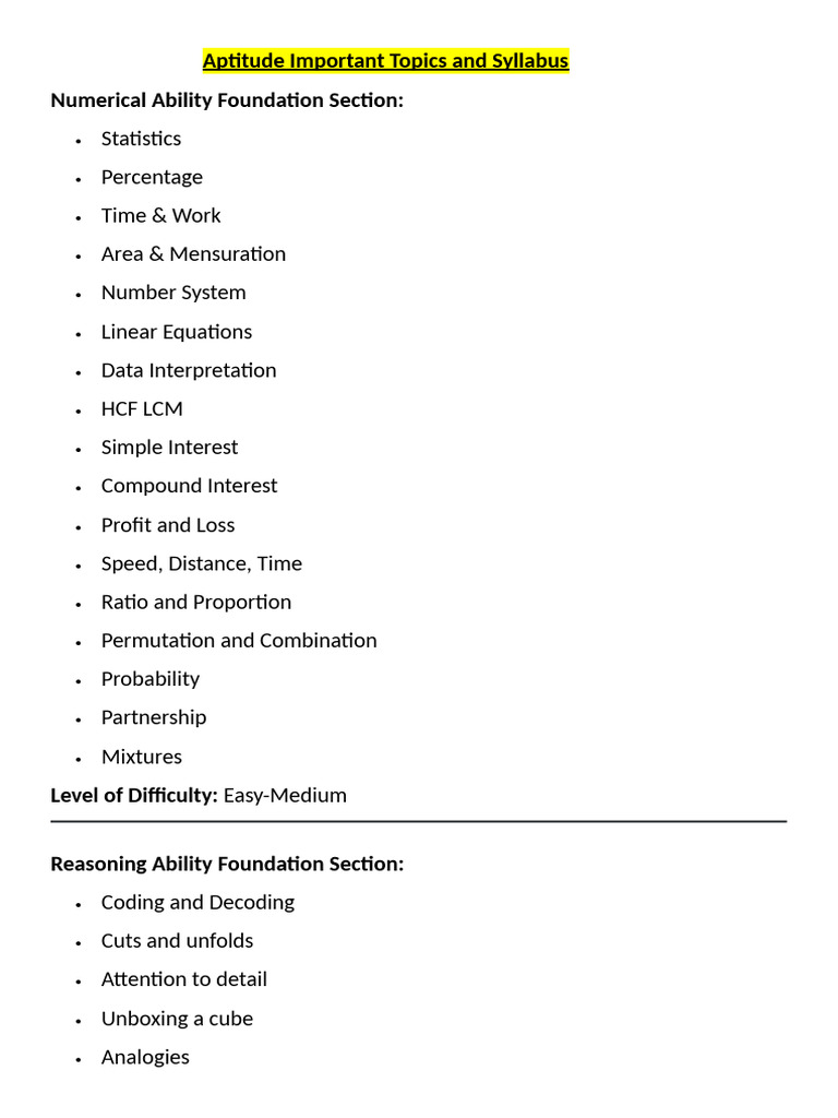 Aptitude Topics and Syllabus Guide | PDF | Area | Statistics