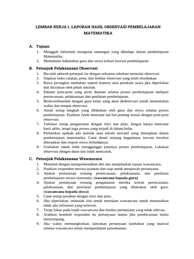 Lembar Observasi PTK SDN Dibee | PDF