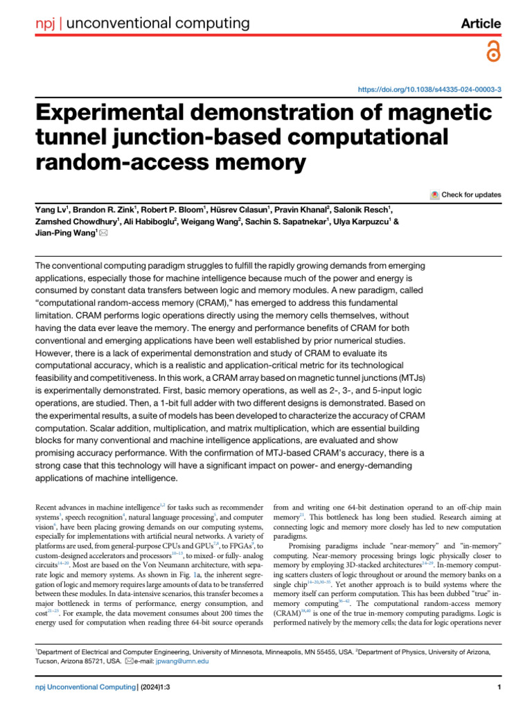 Experimental Demonstration of Magnetic Tunnel Junction-Based ...