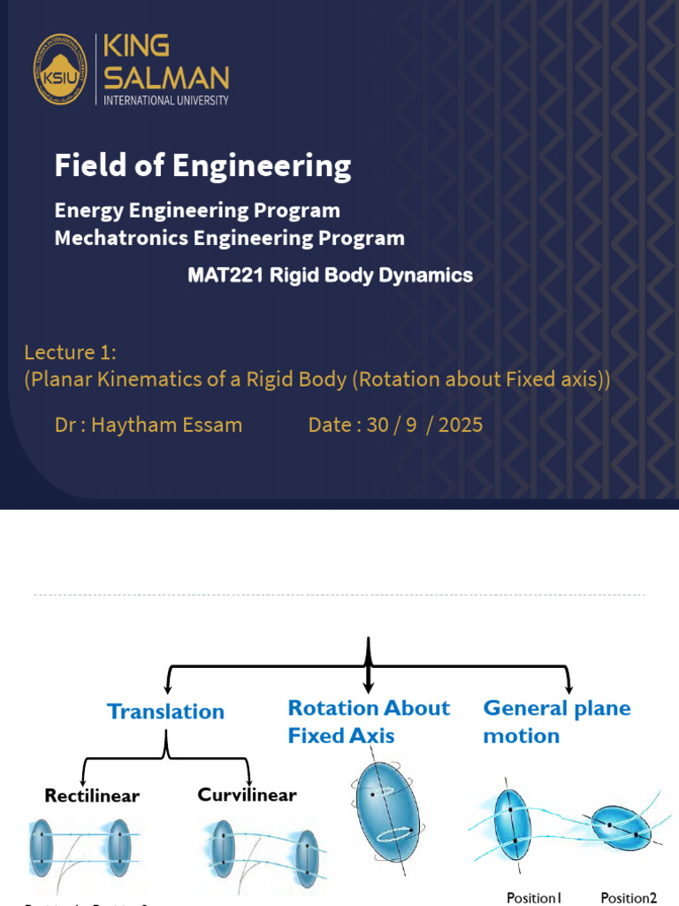 Lecture1# Planar Kinematics of A Rigid Body (Rotation About Fixed Axis ...