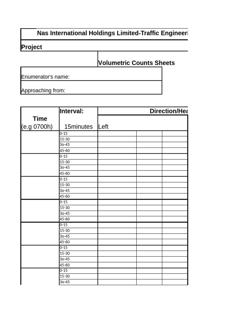 Traffic Volumetric Count Sheet Template | PDF
