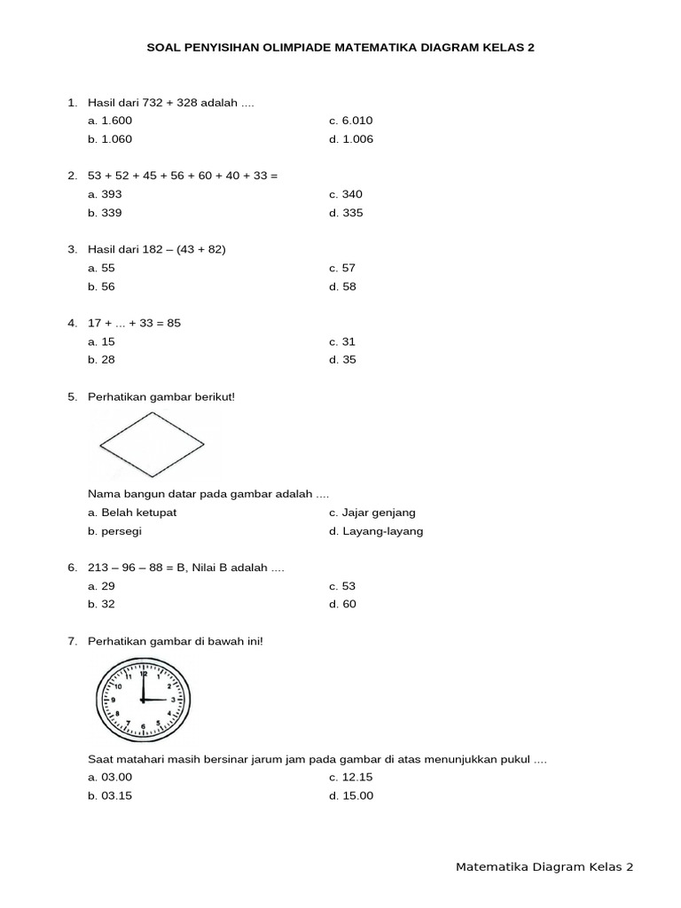Soal Penyisihan Olimpiade Matematika Diagram Kelas 2 | PDF