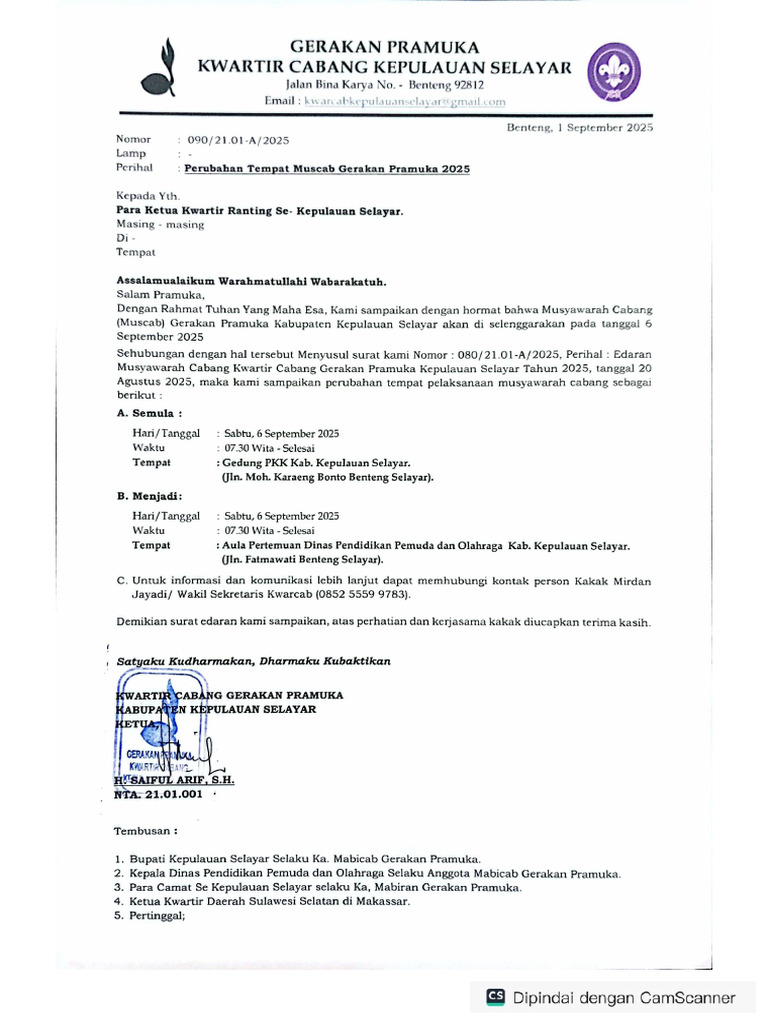 Perubahan Tempat Muscab 2025 | PDF