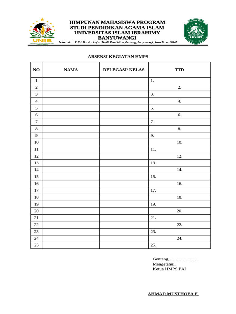 Absensi Kegiatan HMPS | PDF