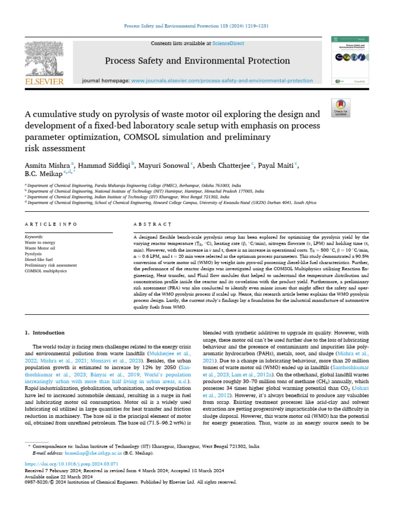 A Cumulative Study On Pyrolysis of Waste Motor Oil Exploring The Design ...