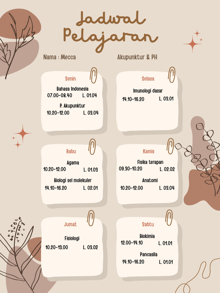 Cokelat Krem Estetik Boho Jadwal Pelajaran - 20251001 - 110246 - 0000 | PDF