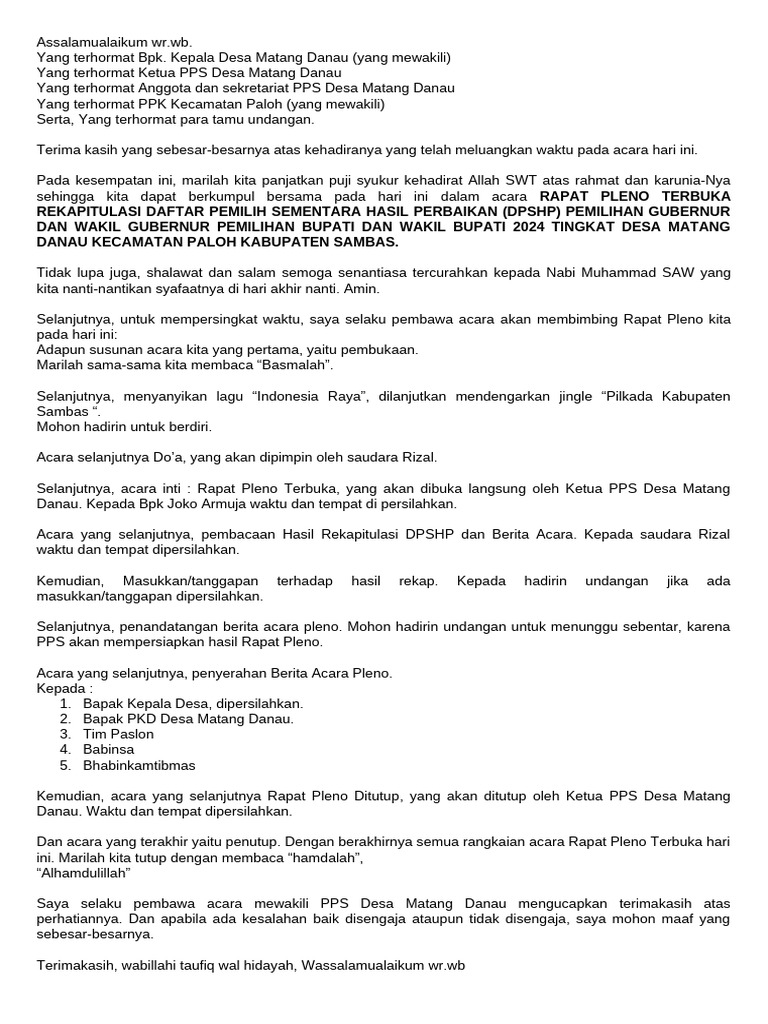 Susunan Acara Rapat Pleno DPSHP | PDF