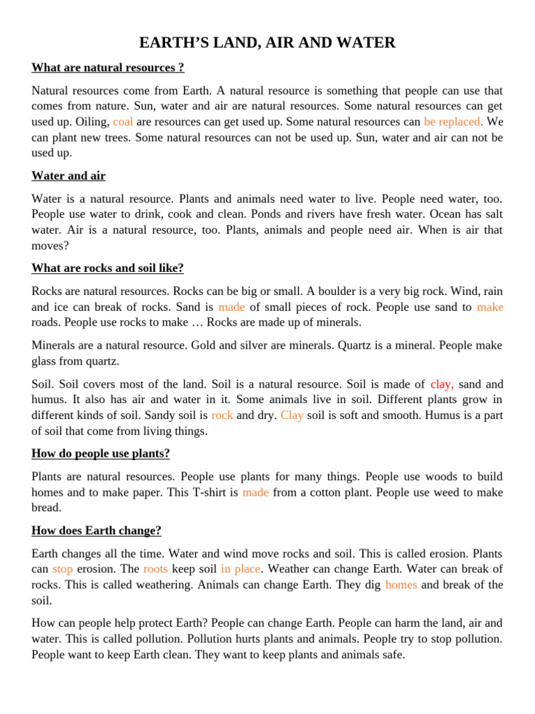 Task 5. Earth's Land, Air and Water | PDF