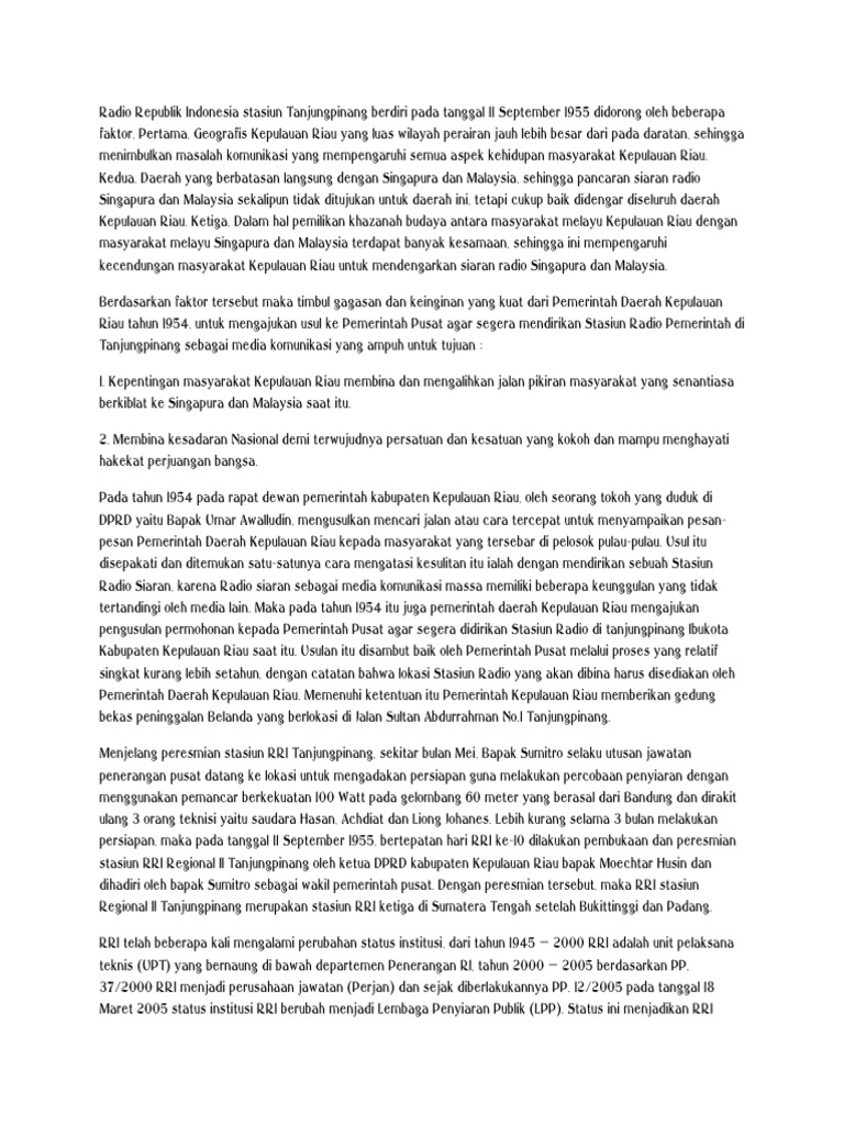 Sejarah Singkat LPP Rri | PDF