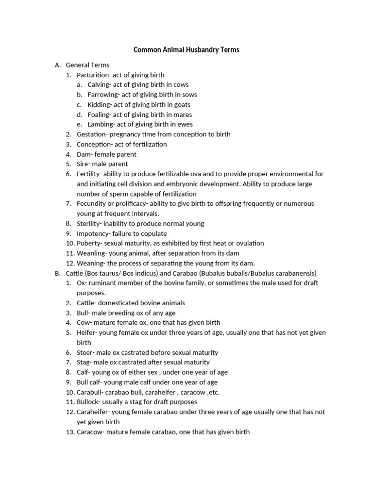 Common Animal Husbandry Terms | PDF | Cattle | Sheep