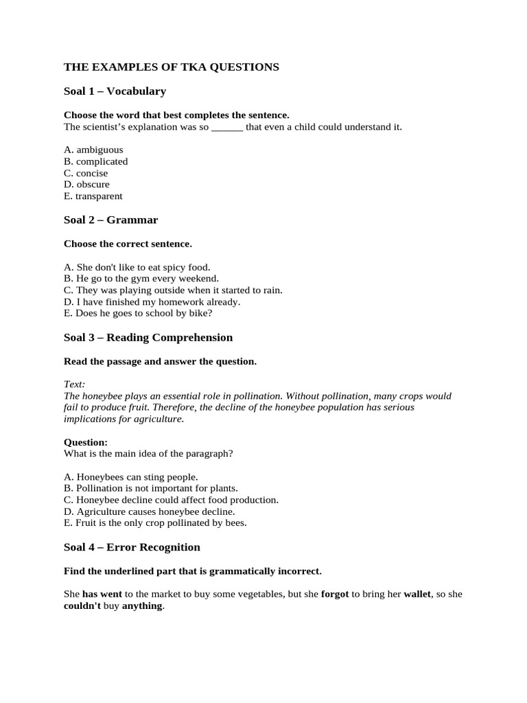 TKA Question Examples for Students | PDF | Reading Comprehension ...