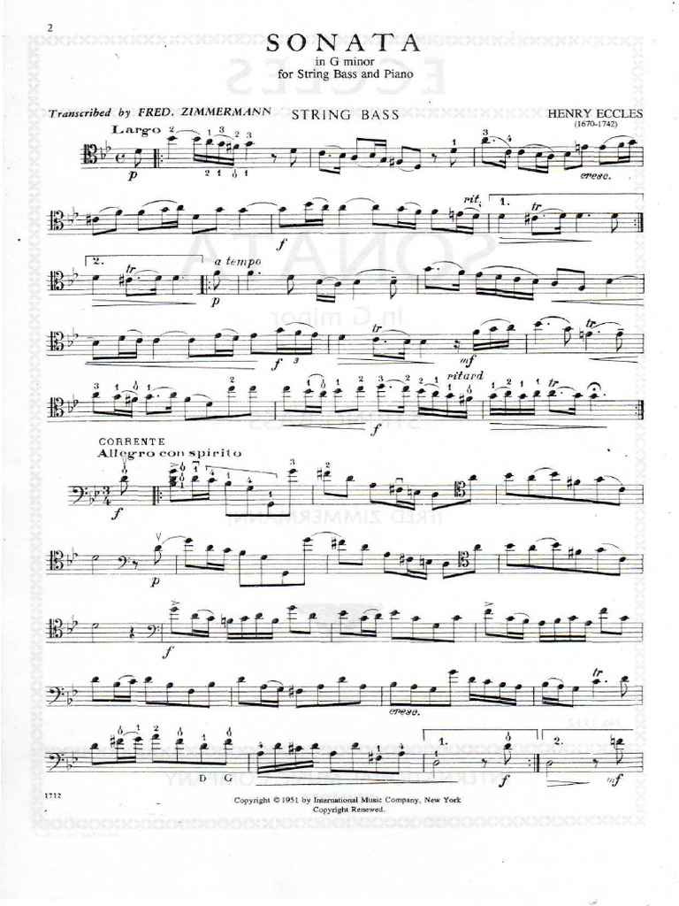 Eccles Sonata GM Double Bass | PDF | Musical Forms | Musical Compositions