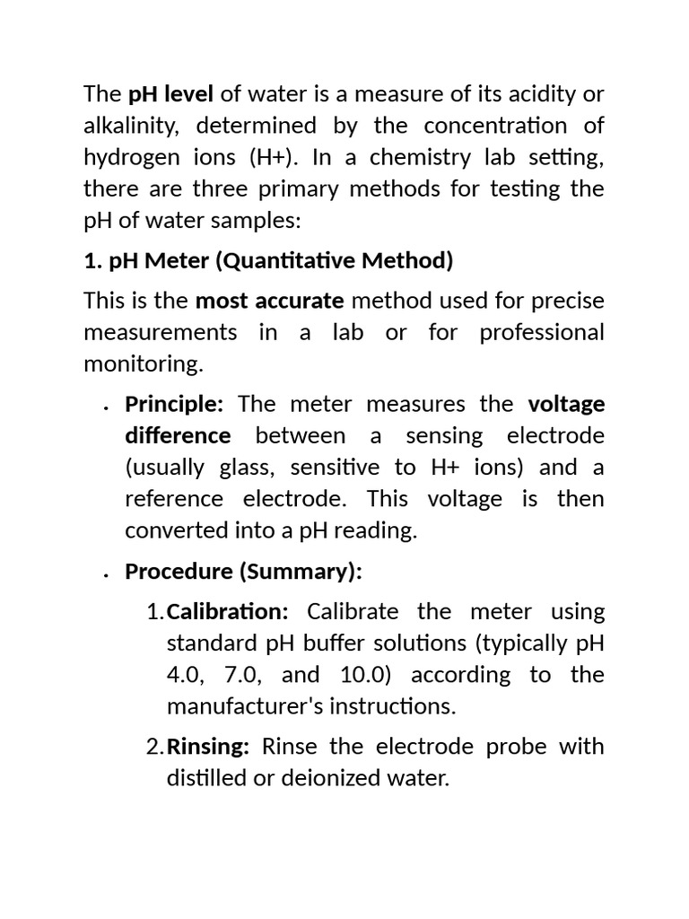 Difarent Tests in Water and PH Water Test | PDF | Ph | Chemistry