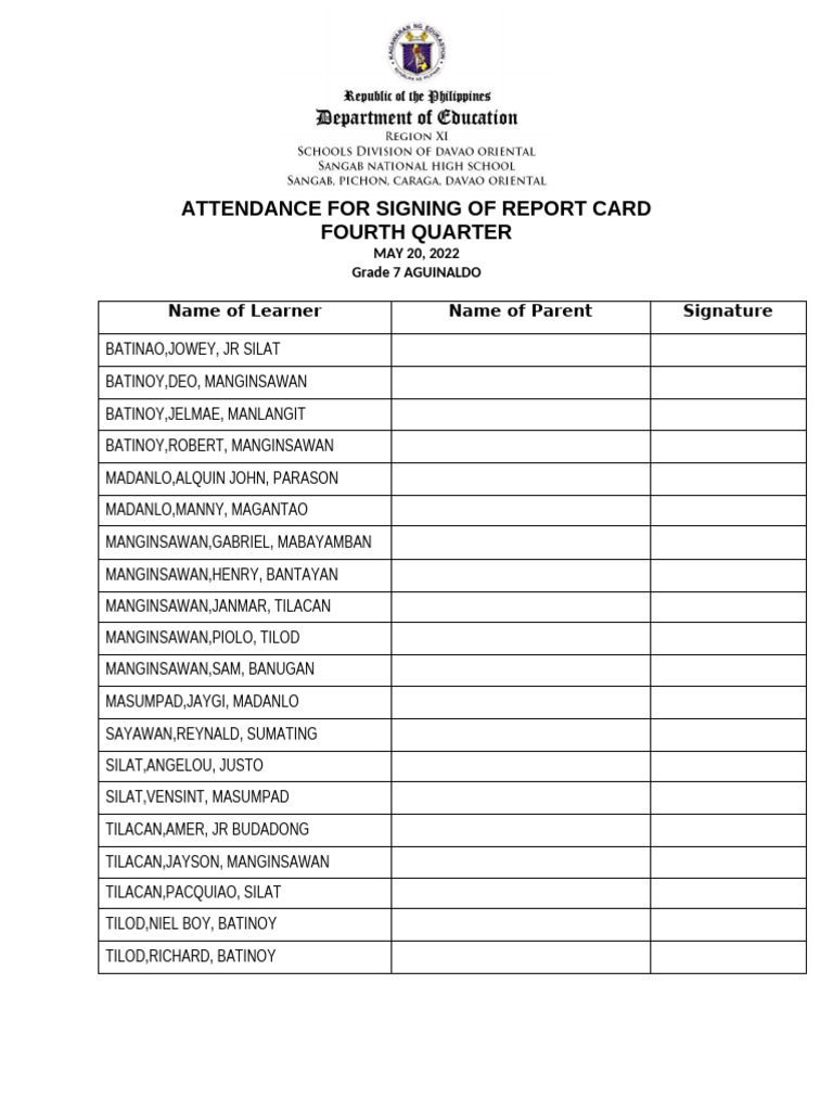 Grade 7 Report Card Attendance | PDF