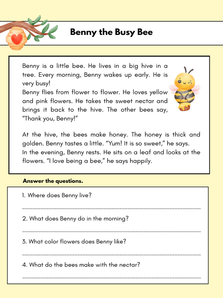 Reading Comprehension Worksheet in Cute Illustrative Style - 20250914 ...