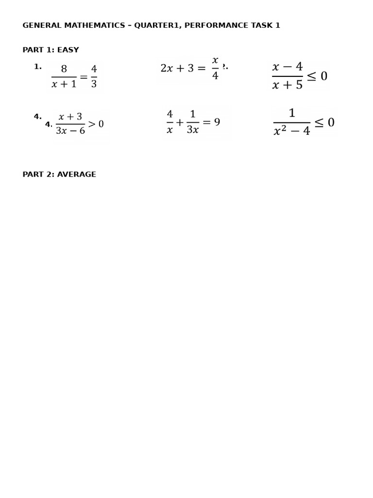 General Mathematics - Quarter 1 - Performance Task 1 | PDF