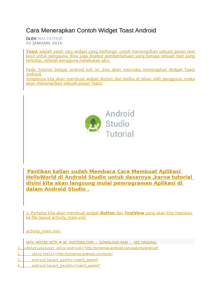 Cara Menerapkan Contoh Widget Toast Android | PDF
