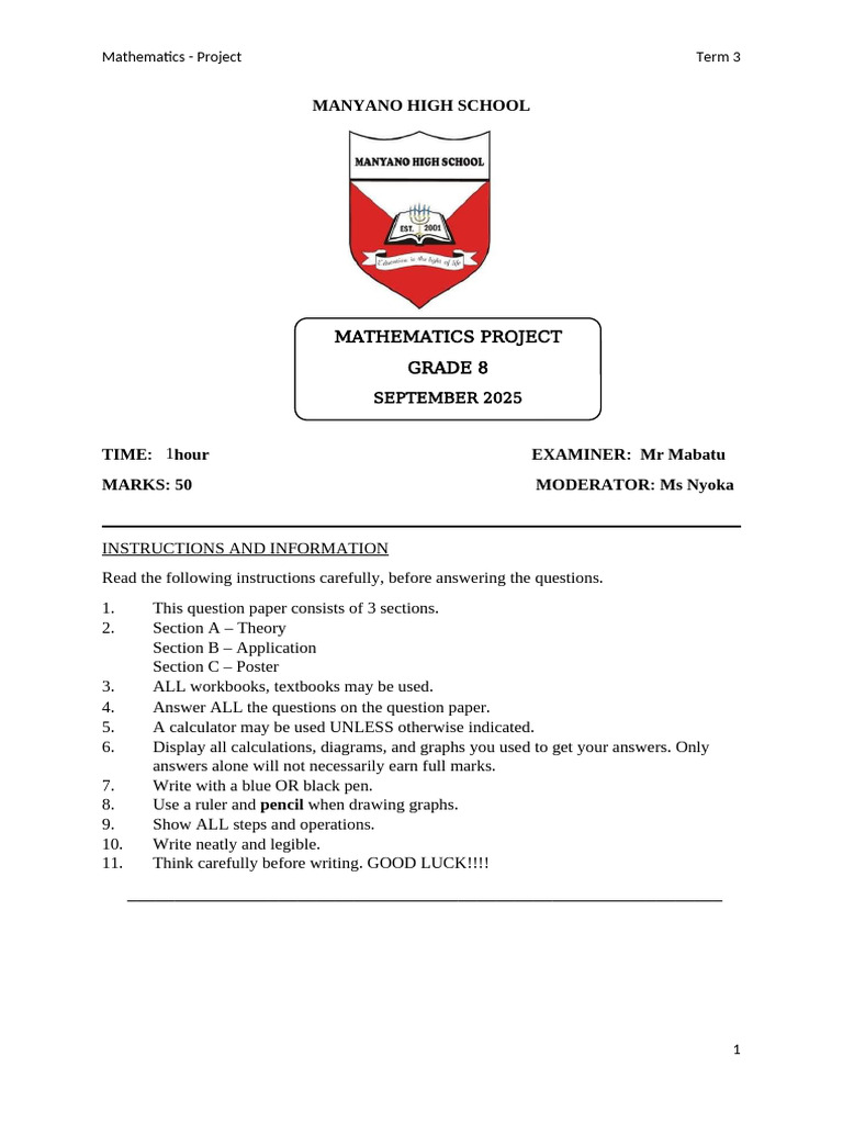Project - Term 3 Grade 8 2025 | PDF | Mathematics | Geometry