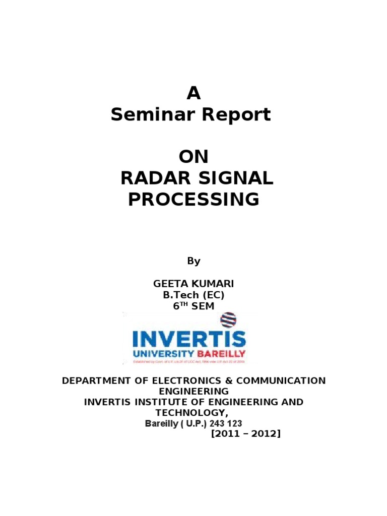 A Seminar Report ON Radar Signal Processing: by Geeta Kumari B.Tech (EC ...