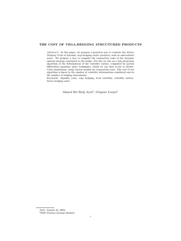 The Cost of Vega-Hedging Structured Products | PDF | Greeks (Finance ...