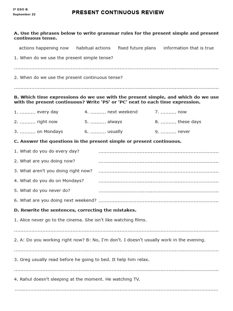 3 Present Continuous Review | PDF | Grammatical Tense | Linguistic Typology