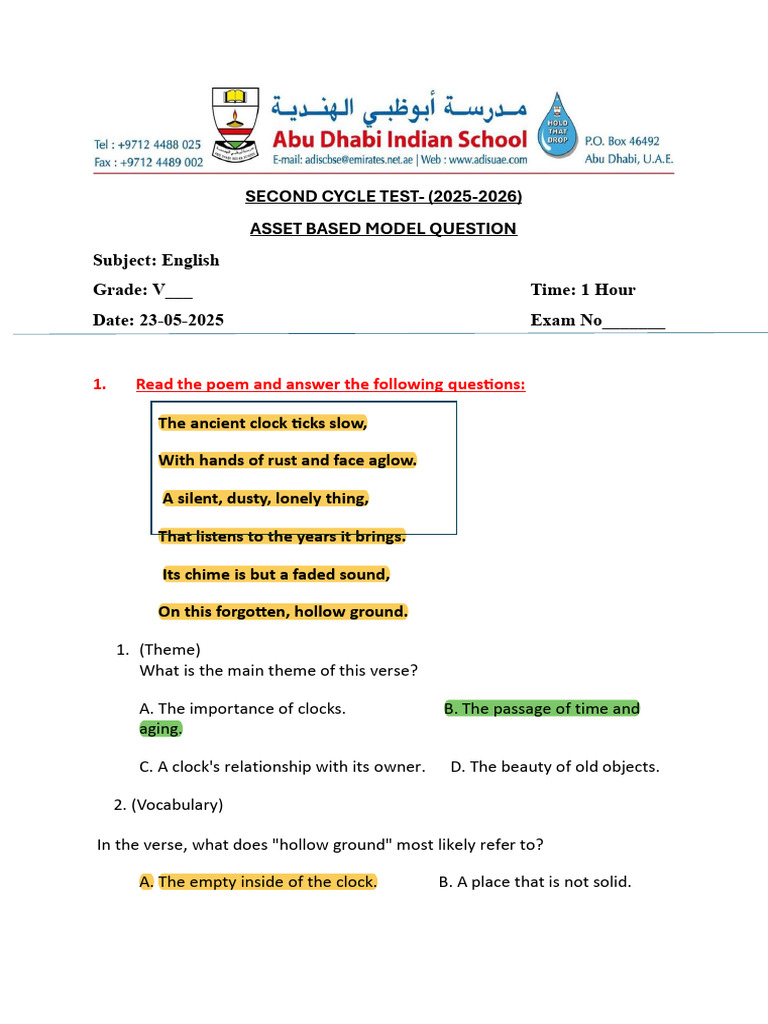 English Test Questions for Grade V | PDF | Fox | Part Of Speech