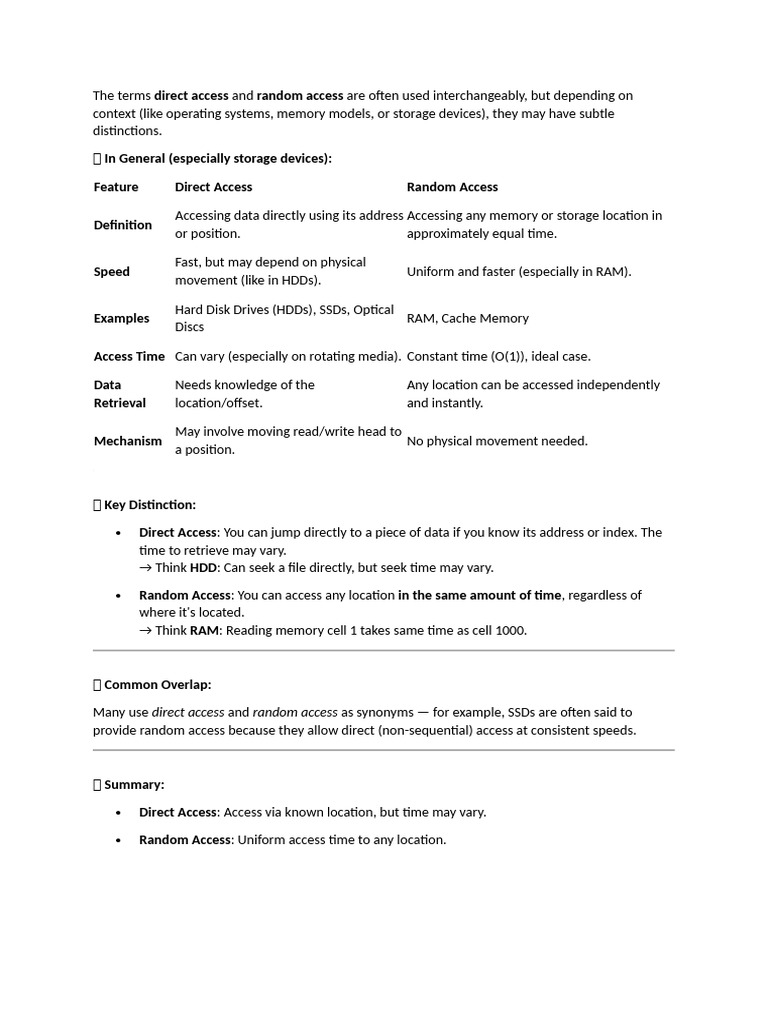 Diff BW Direct Access and Random Access | PDF